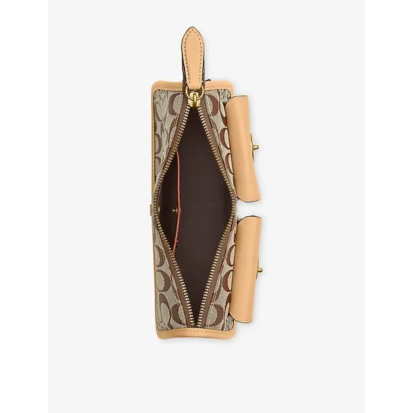 Coach Signature Monogram Turnlock Shoulder Bag - Khaki Light Peach